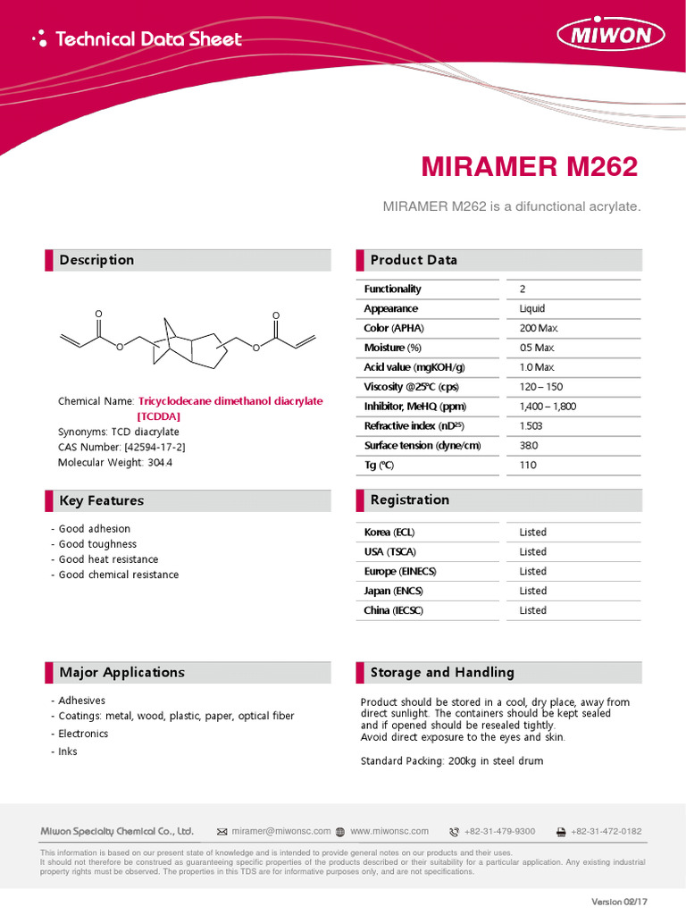 Miramer M262 TDS | PDF | Materials Science | Chemical Substances