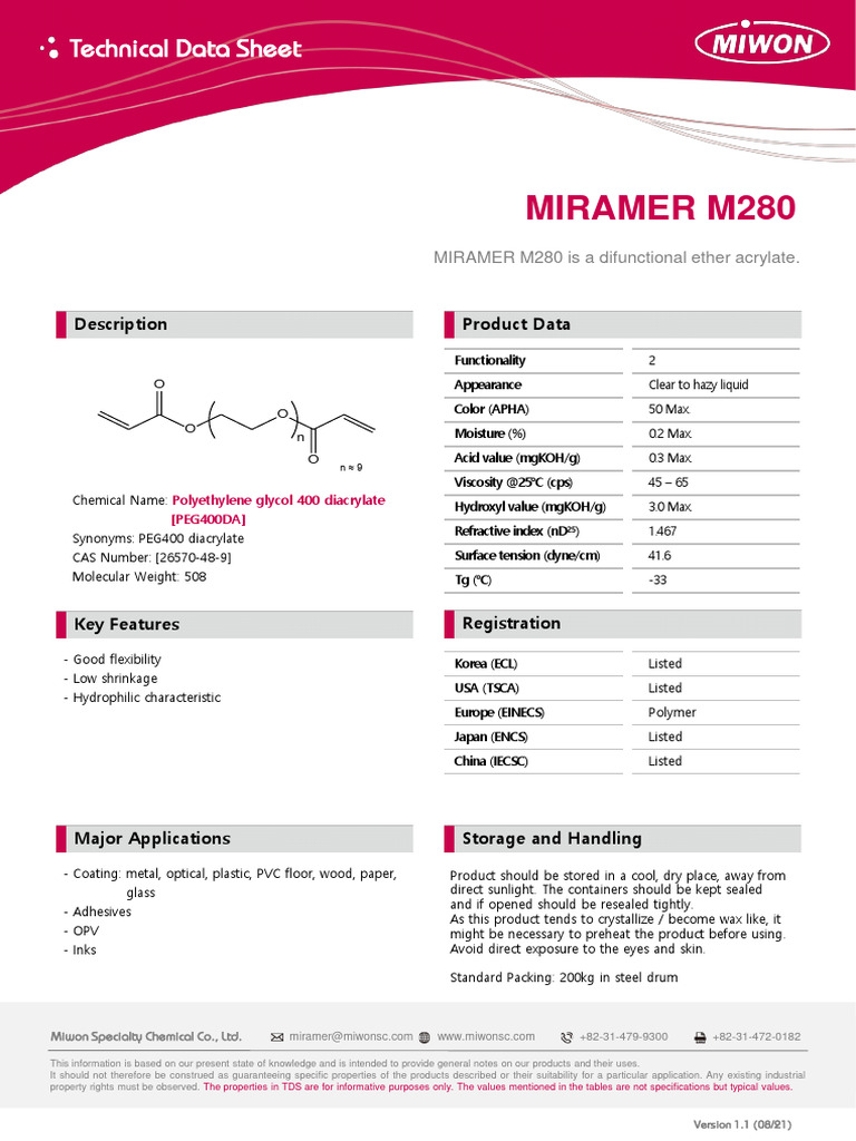 Miramer M280 TDS - Rev1.1 | PDF | Glasses | Materials
