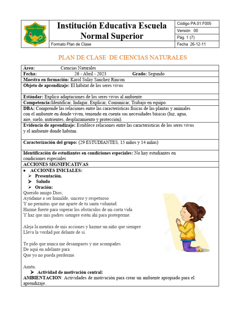 Plan de Clase - Ciencias Naturales | PDF | Habitat | Entorno natural