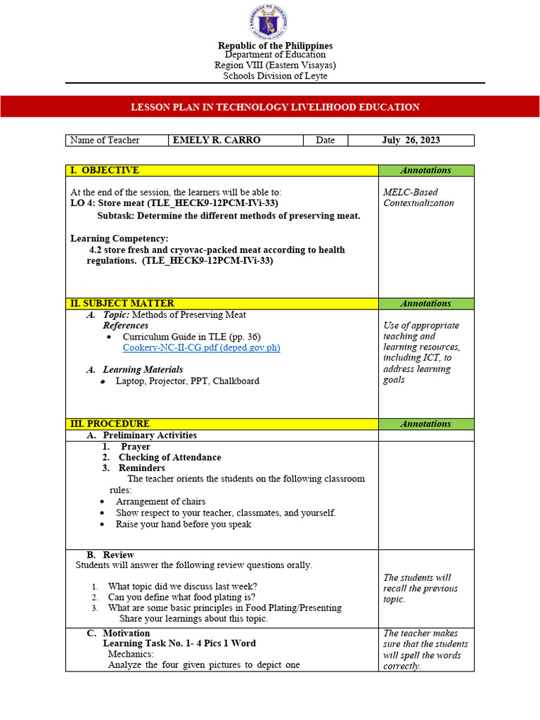 Emely Final Demo Lesson Plan June 26 | PDF | Curing (Food Preservation ...
