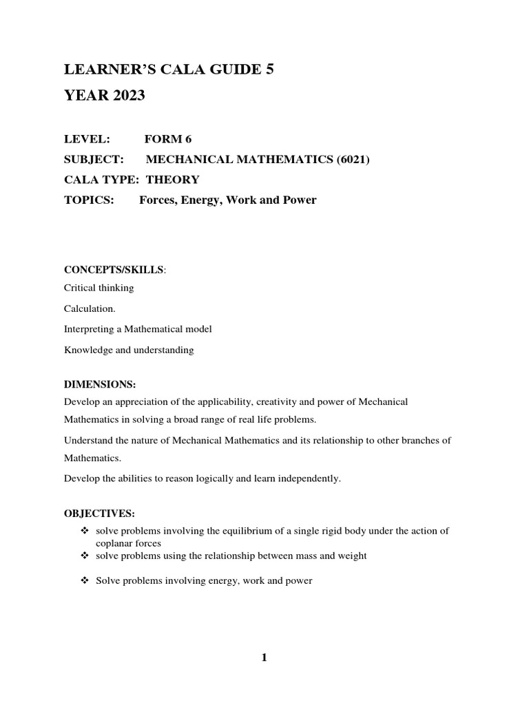 Mechanical Mathematics CALA Guide 2023 | PDF | Science & Mathematics