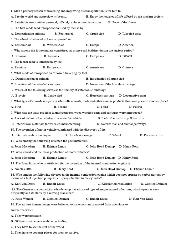 Quiz Traffic Pdf Transport Wheel 
