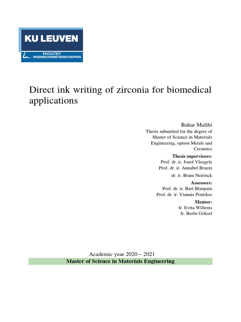 Master - Thesis - Bahar - Malihi - Direct Ink Writing of Zirconia For ... Master - Thesis - Bahar - Malihi - Direct Ink Writing of Zirconia For ...