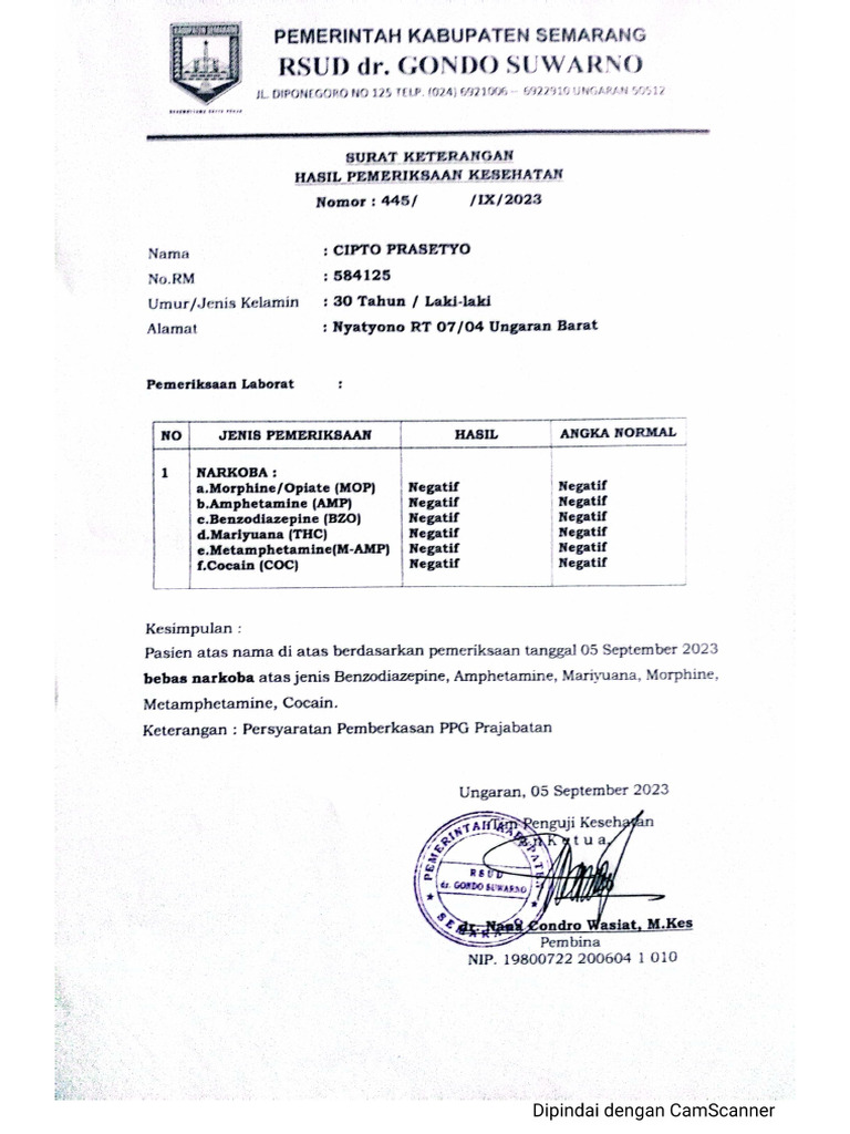 Surat Keterangan NAPZA | PDF