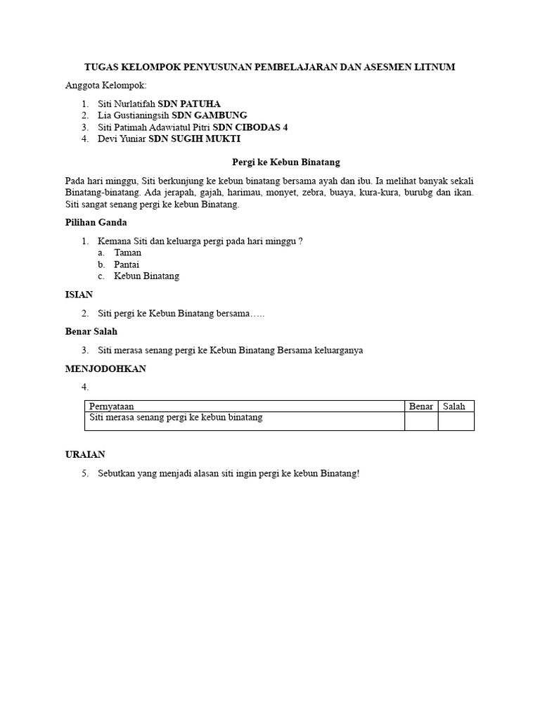 Tugas Kelompok Penyusunan Pembelajaran Dan Asesmen Litnum | PDF