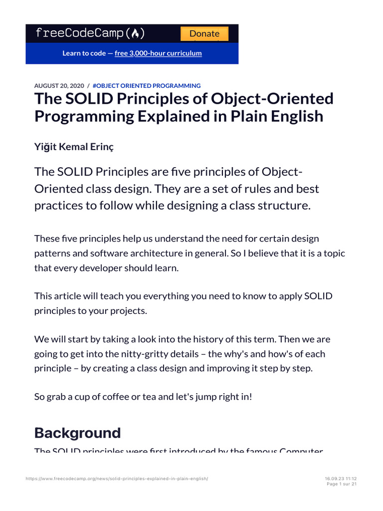 The SOLID Principles of Object-Oriented Programming Explained in Plain English | PDF ...