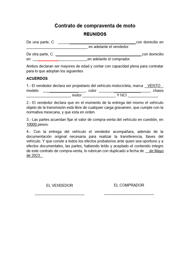 Contrato de Compraventa de Moto | PDF
