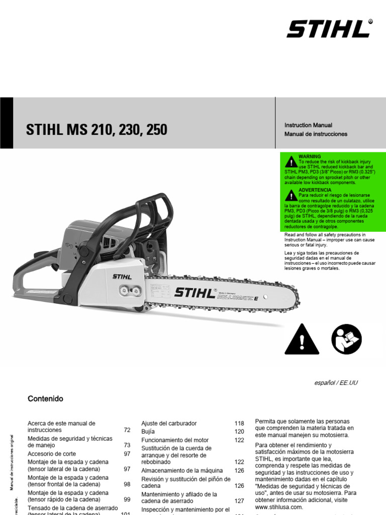 Manual de Instrucciones Motosierra STIHL MS 250 | PDF