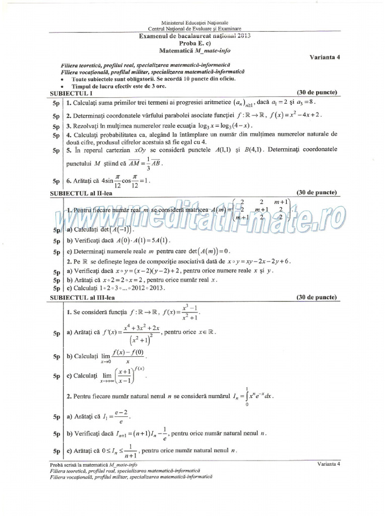 Mate Bac 2013 M1 V 004 | PDF