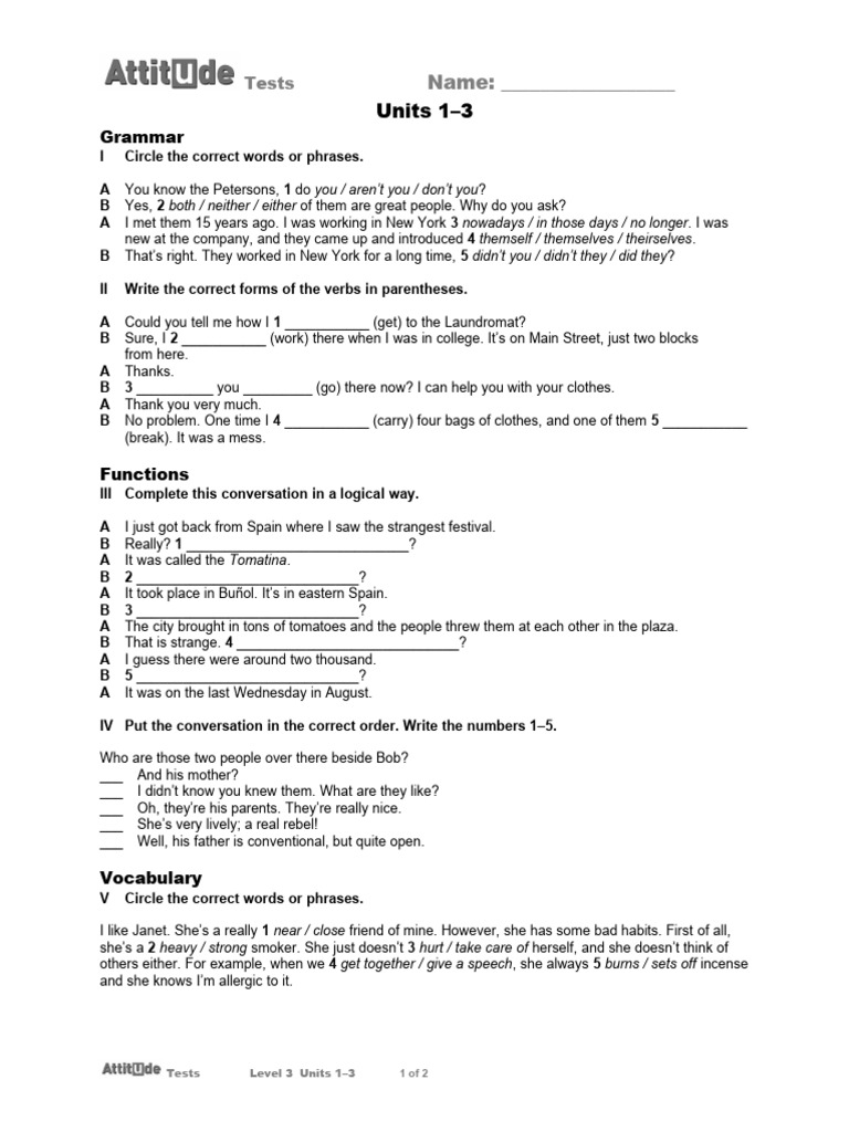 AT3 D UNIT 1-3 - Exercises | PDF