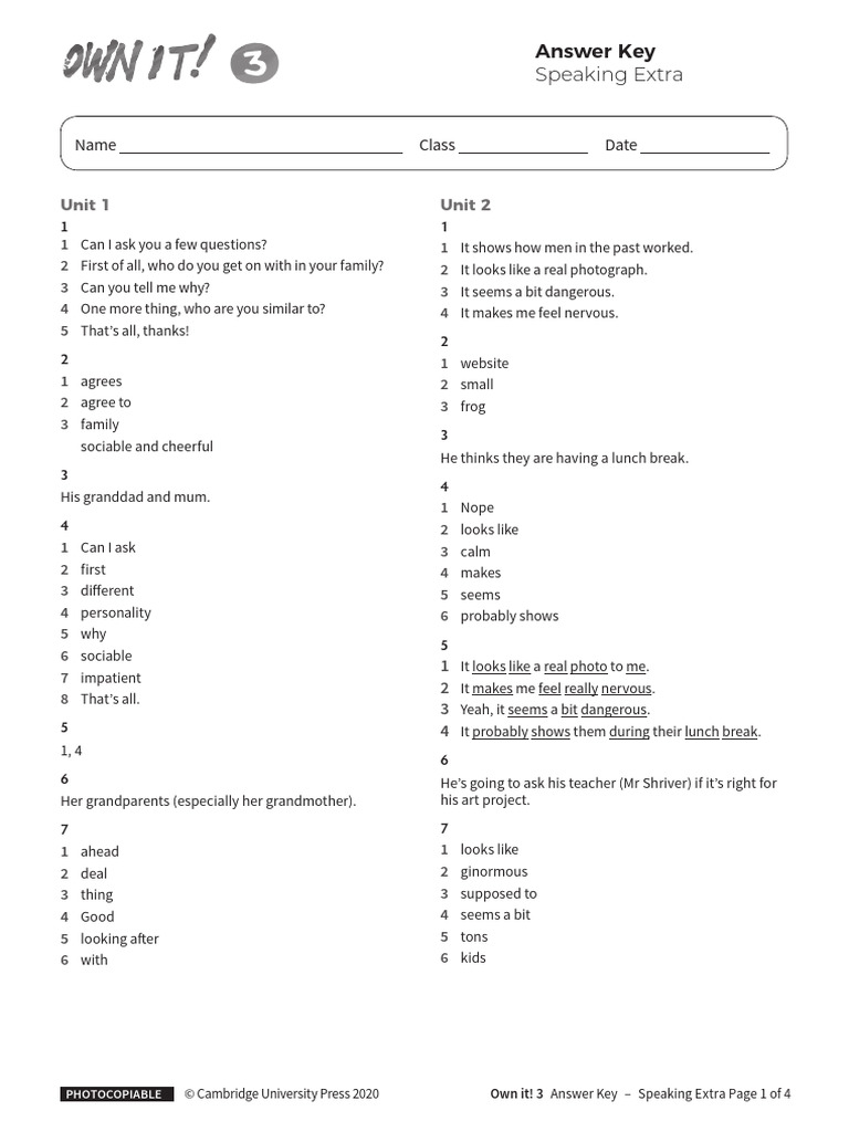 Speaking Extra Answer Key | PDF