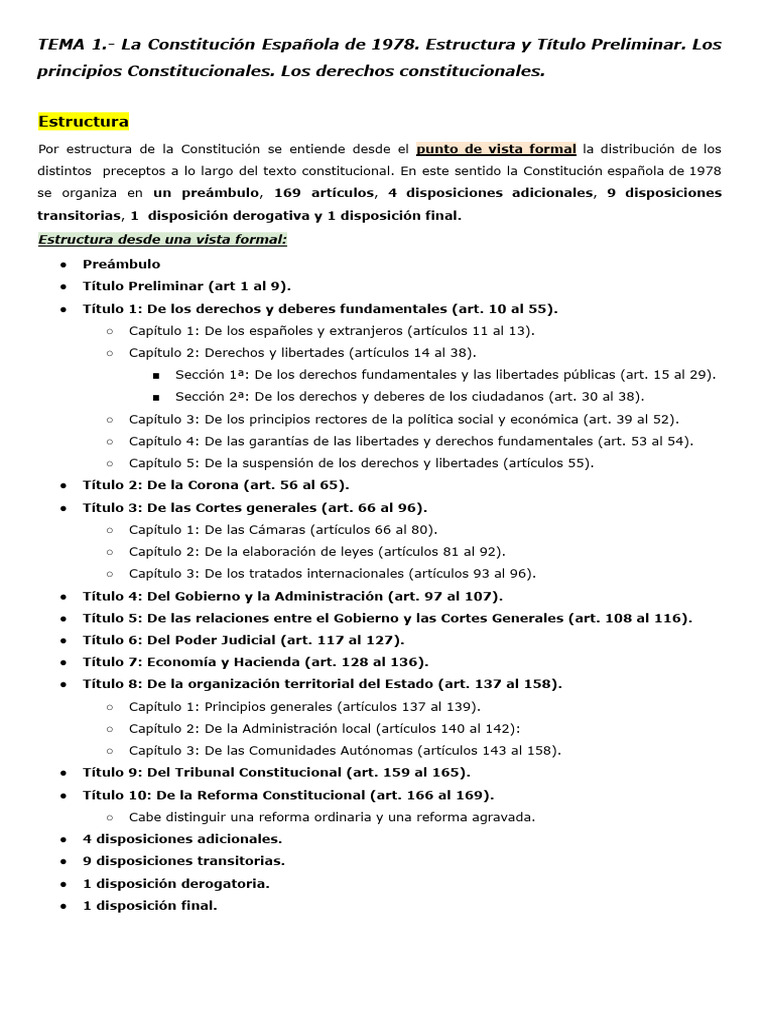 Constitución Española - Estructura | PDF | Ciencias Políticas | Gobierno