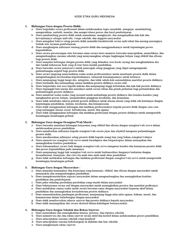 Kode Etika Guru Indonesia | PDF