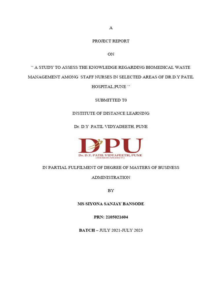 Siyona Mba Project Final | PDF | Waste | Validity (Statistics)