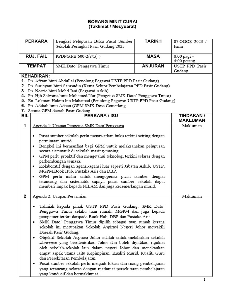 Minit Curai Bengkel Pelupusan Buku 2023 | PDF
