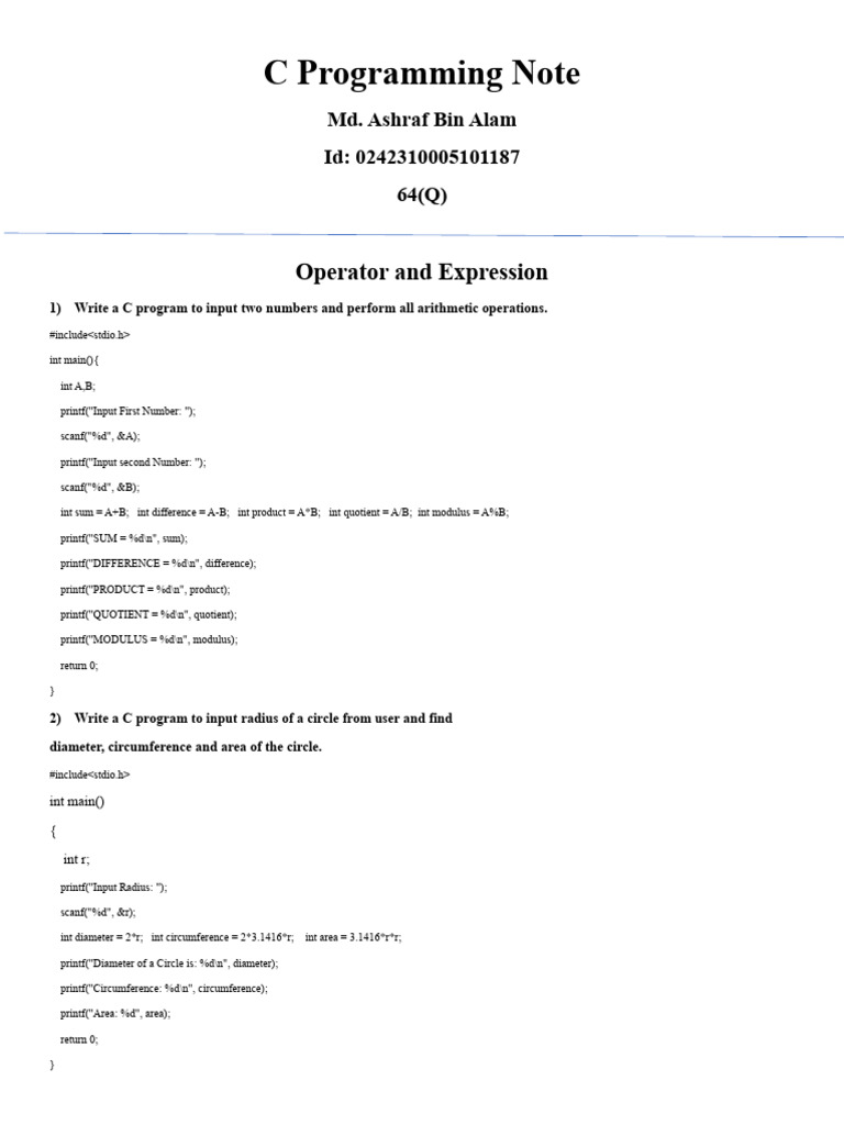 C Programming Note | PDF | Fahrenheit | Computing