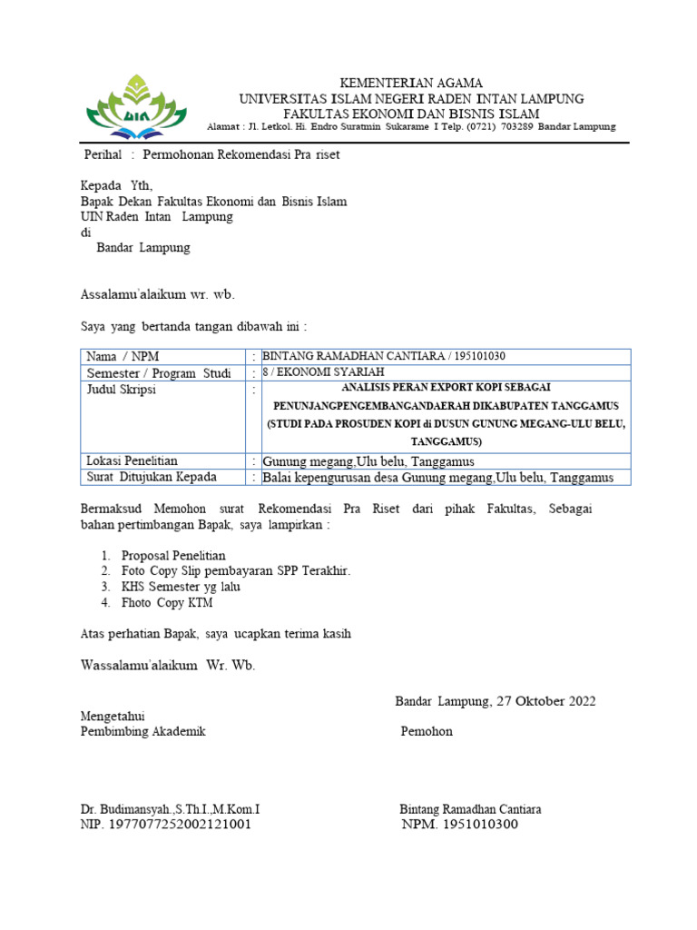 Surat Pra Riset | PDF