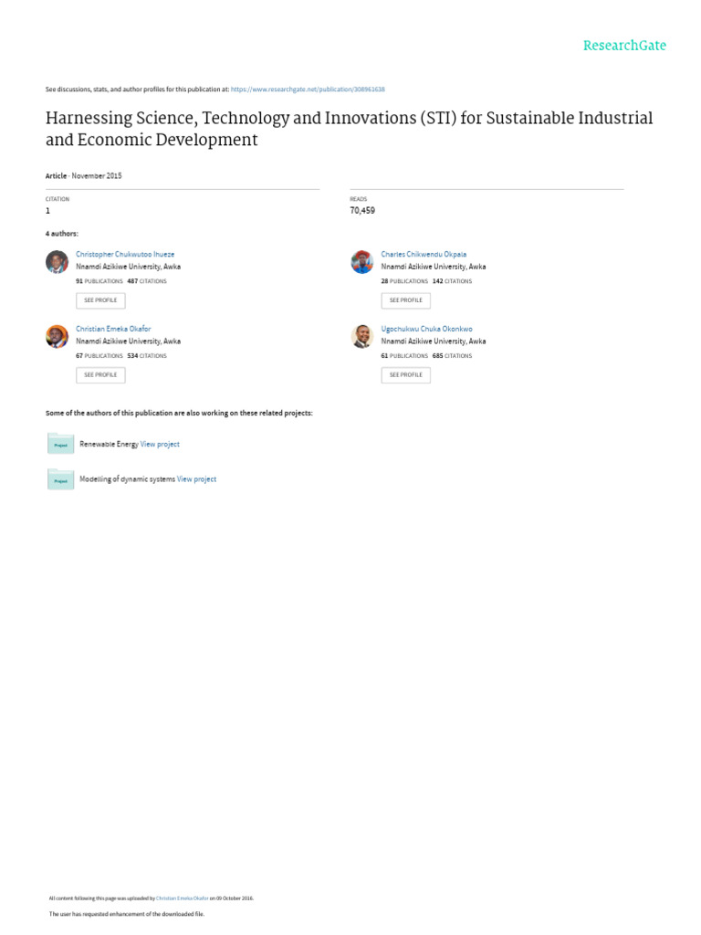 Harnessing Science, Technology and Innovations (STI) For Sustainable ...