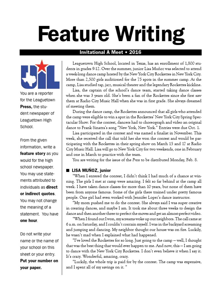 Feature Writing Example Download Free Pdf Dances