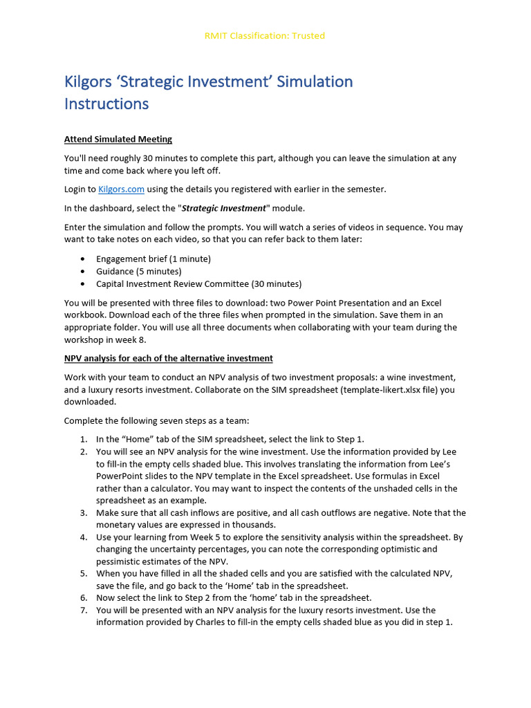 Kilgors Strategic Investment Guide | PDF | Microsoft Excel | Spreadsheet
