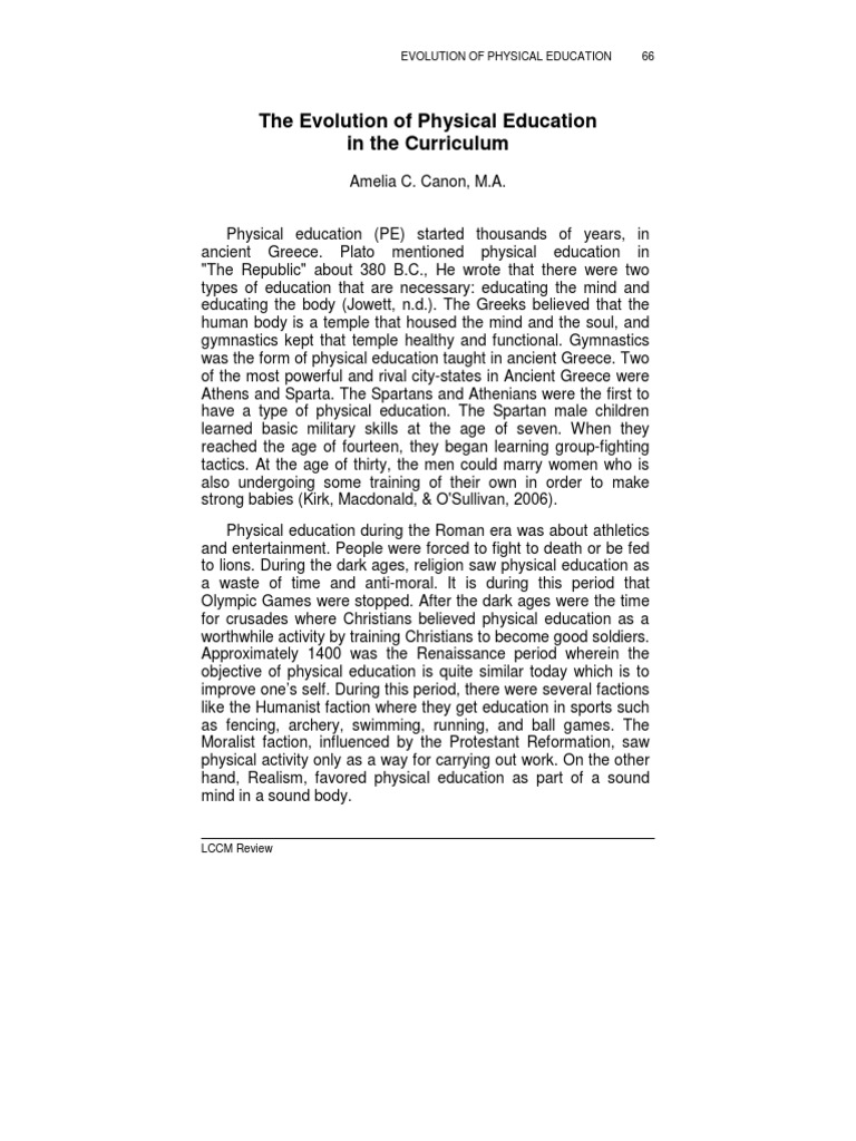 Evolution of PE | Physical Education | Cognition