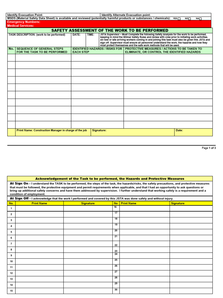 JSTA - Job Safety Task Assessment | PDF | Safety | Crane (Machine)