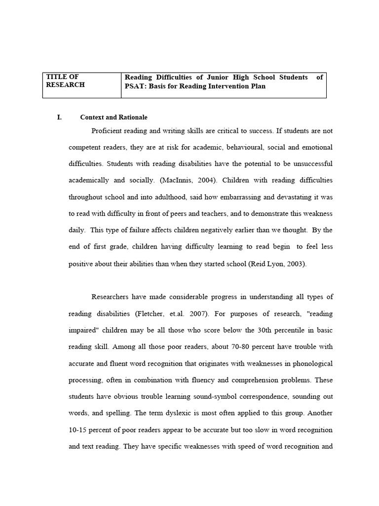 Action Research Proposal | PDF | Reading Comprehension | Behavior Modification