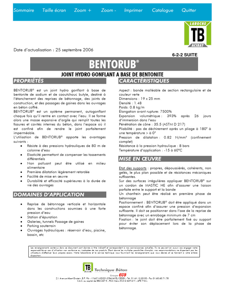 BENTORUB Joint Hydro Expansif Gonflant Base Bentonite | PDF | Sciences ...