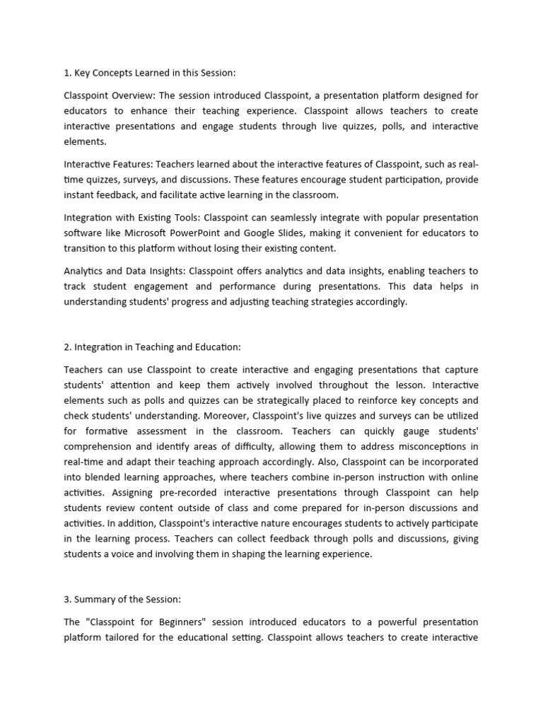 Classpoint For Beginners | PDF | Analytics | Learning