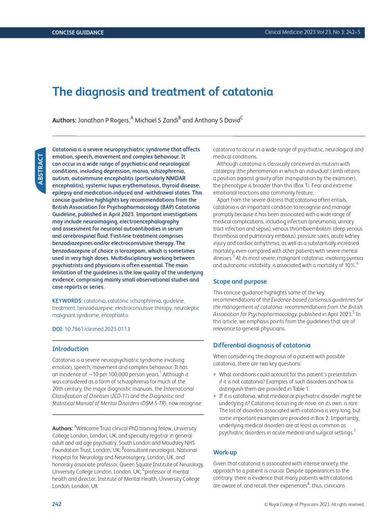 The Diagnosis and Treatment of Catatonia | PDF | Electroconvulsive ...