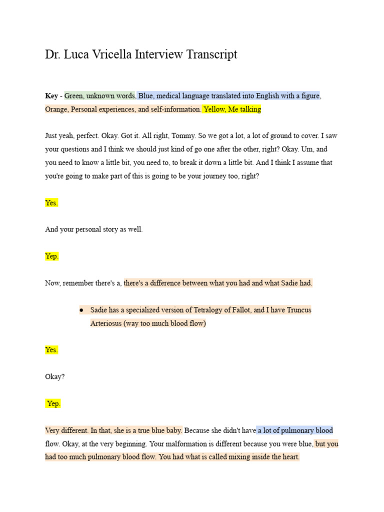 DR Luca Vricella Interview Transcript 1 | PDF | Heart Valve | Heart