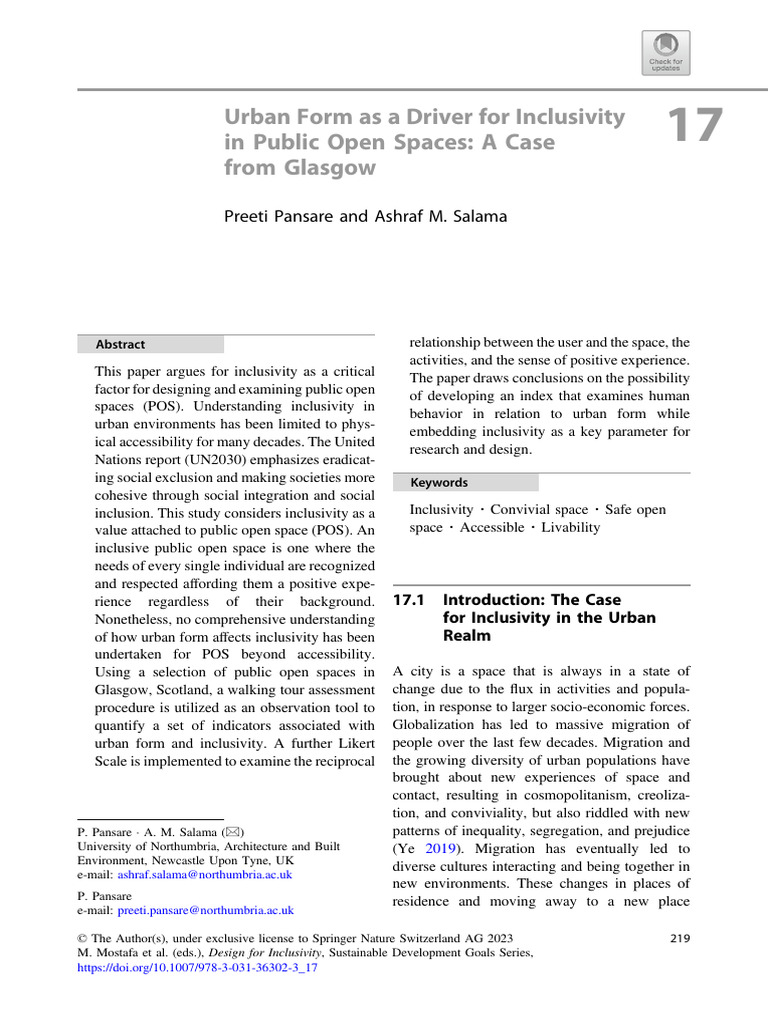 Urban Form As A Driver For Inclusivity in Public Open Spaces: A Case From Glasgow | PDF | Space ...
