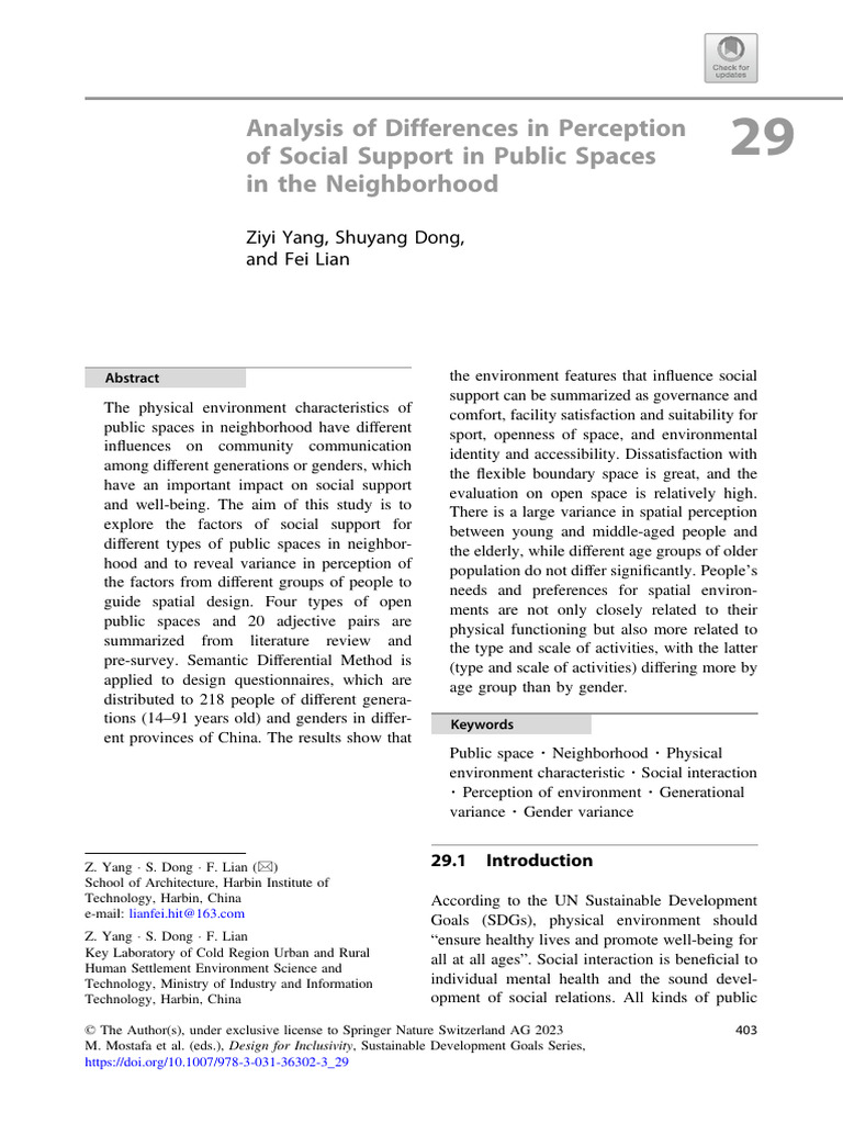Analysis of Differences in Perception of Social Support in Public Spaces in The Neighborhood ...