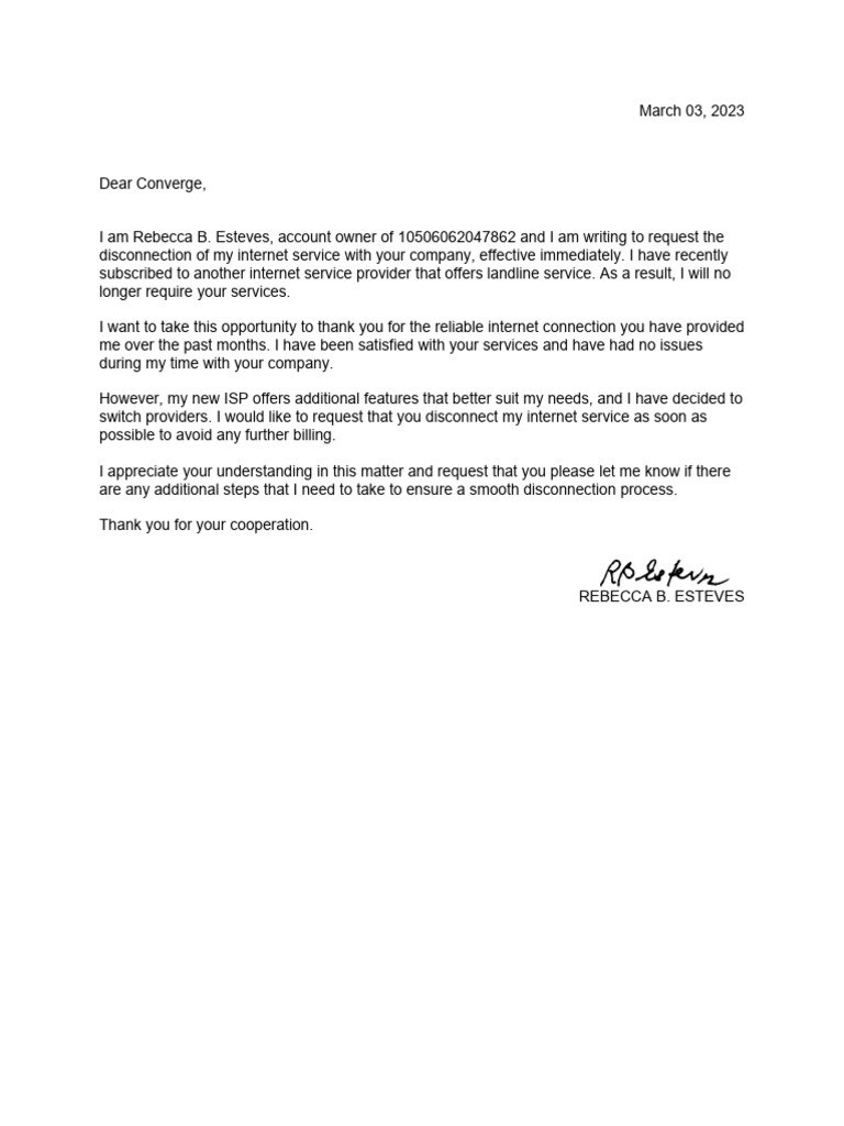 Letter of Disconeection Converge | PDF