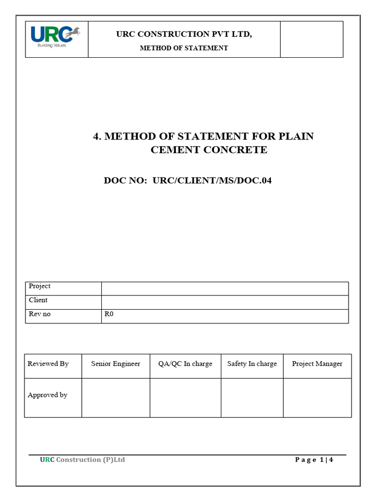 MS For Plain Cement Concrete. | PDF | Concrete | Materials