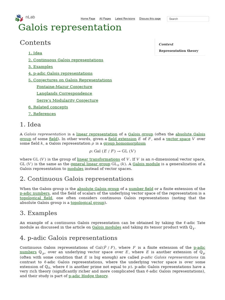 Galois Representation in Nlab | PDF | Group Representation ...
