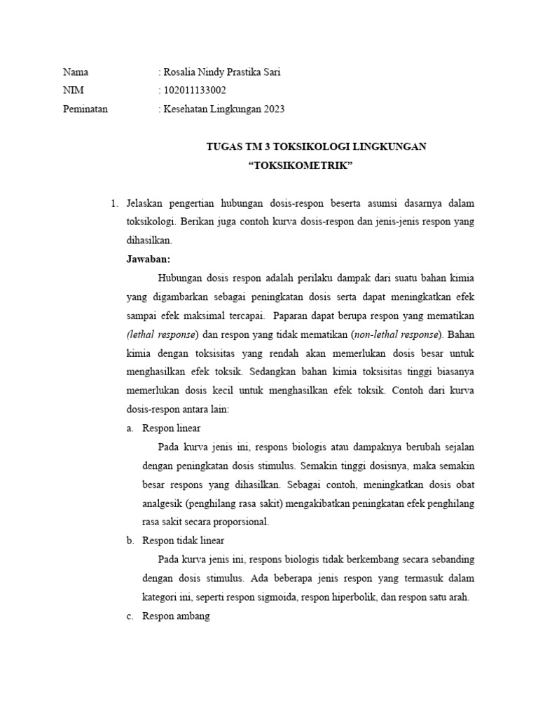 Rosalia Nindy Prastika Sari - 102011133002 - Tugas TM 4 Toksikologi Lingkungan | PDF ...