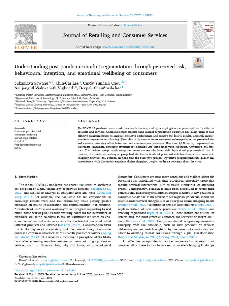 Understanding Post-Pandemic Market Segmentation Through Perceived Risk ...