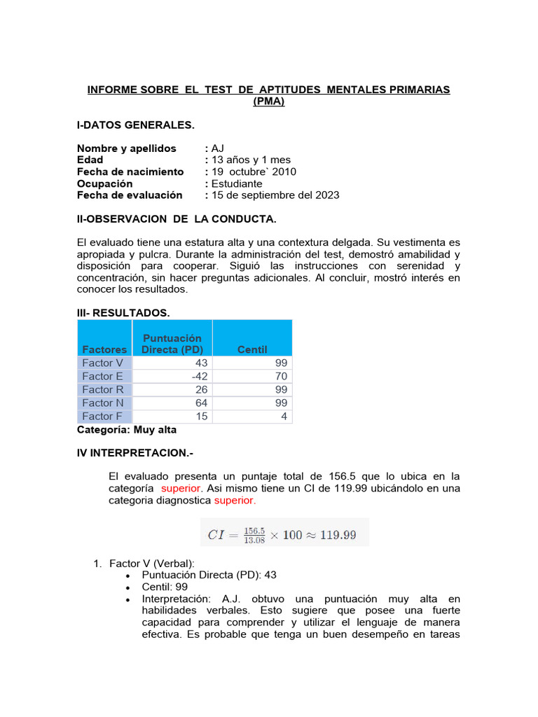 Test de Aptitudes Mentales Primarias (Pma) (Recuperado Automáticamente ...