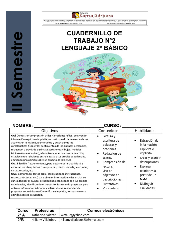Cuadernillo n2 Lenguaje II Semestre Segundo Basico | PDF | Adjetivo