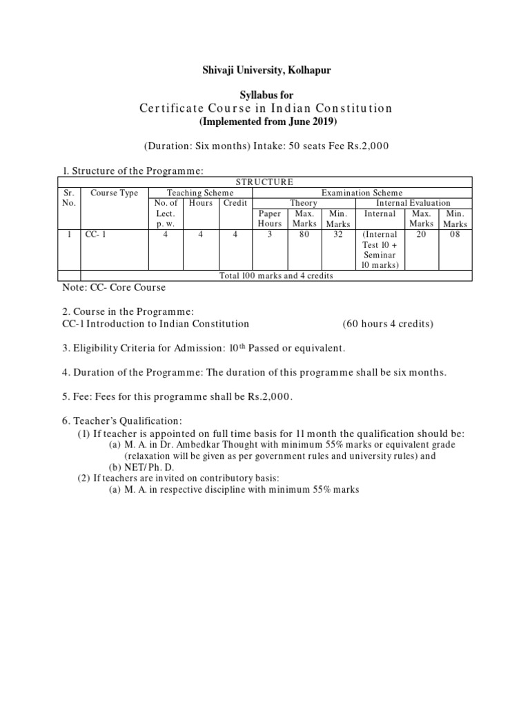 Certificate Course in Indian Constitution | Download Free PDF ...