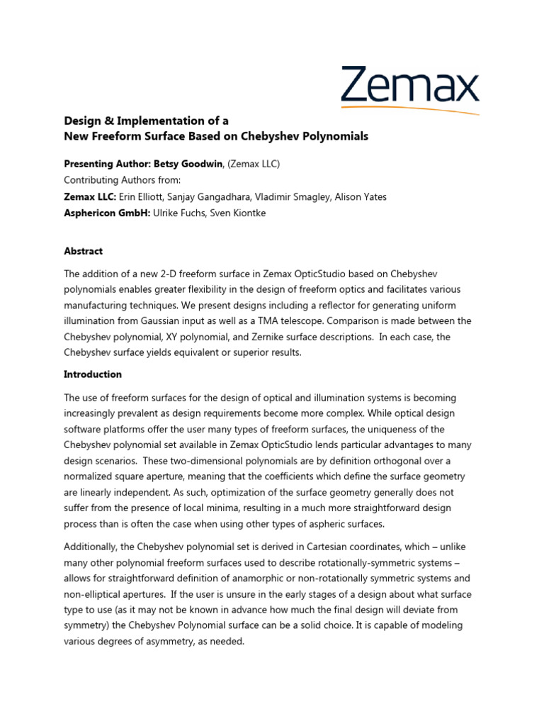 Design and Implementation of A New Freeform Surface Based On Chebyshev ...