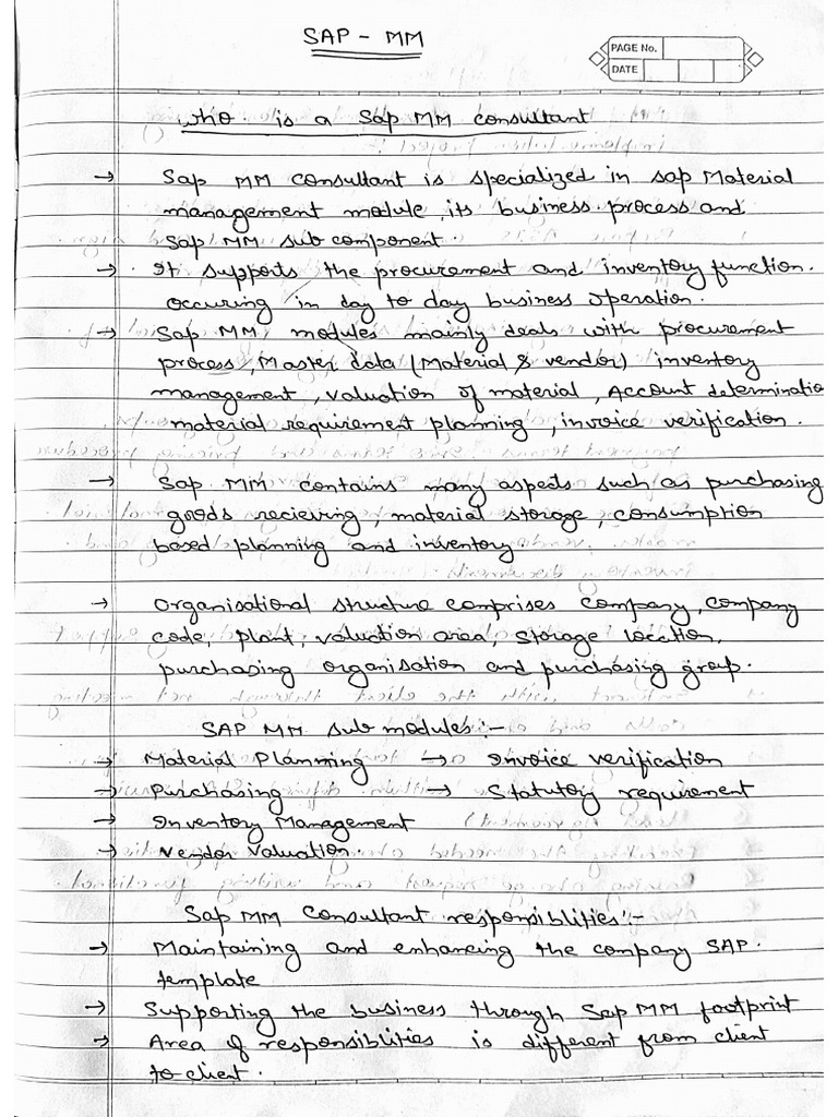 SAP MM BASIC HAND WRITTEN Note | PDF