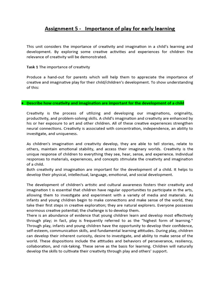 Importance of Play in Early Learning | PDF | Creativity | Communication