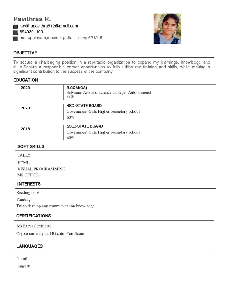 Pavithra Resume Pdf