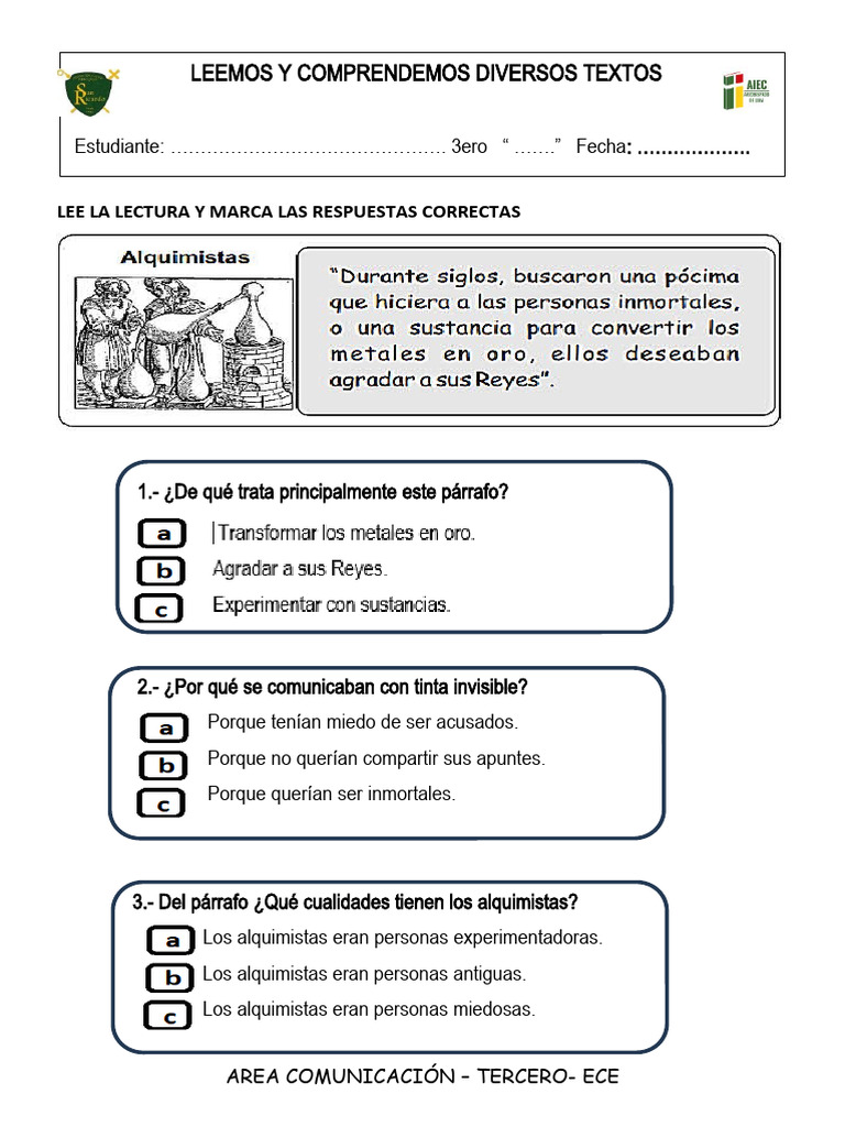 FICHA DE TERCER GRADO COMUNICACIÓN TIPO ECE - Corregido | PDF