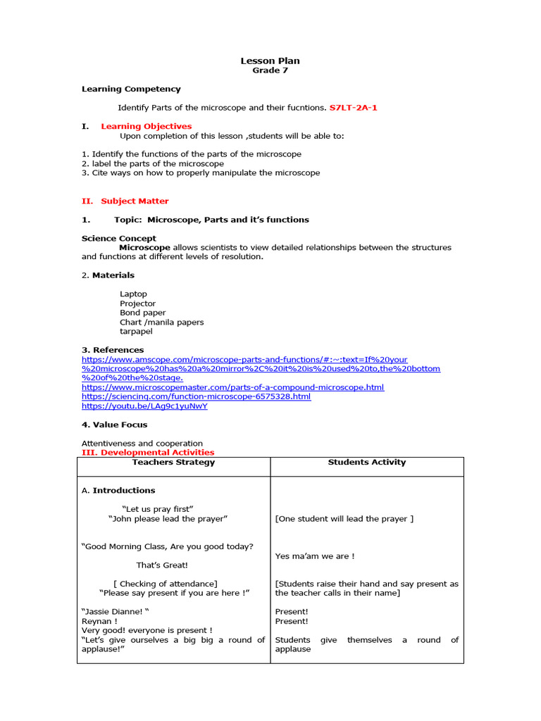 Microscope Lesson Plan 04 05 21 | PDF | Microscope | Atomic