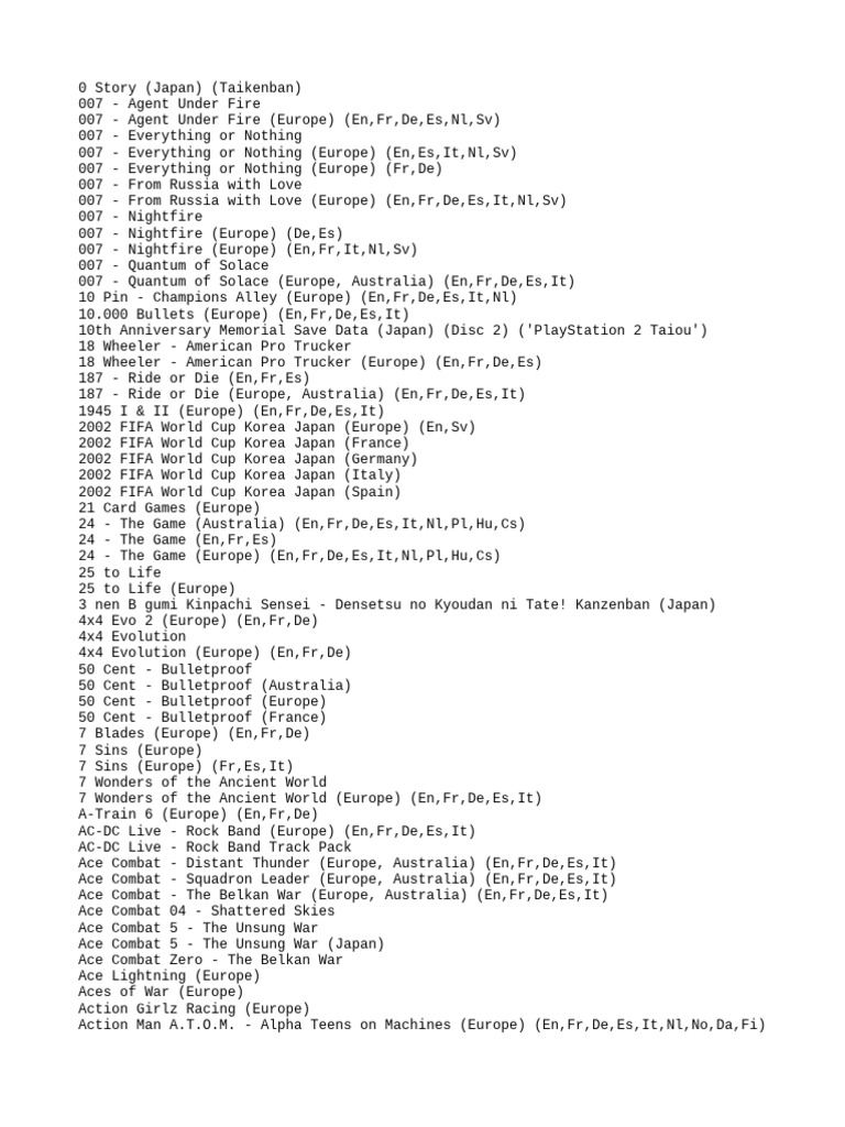PlayStation 2 Game List | PDF | Pixar | Hunting