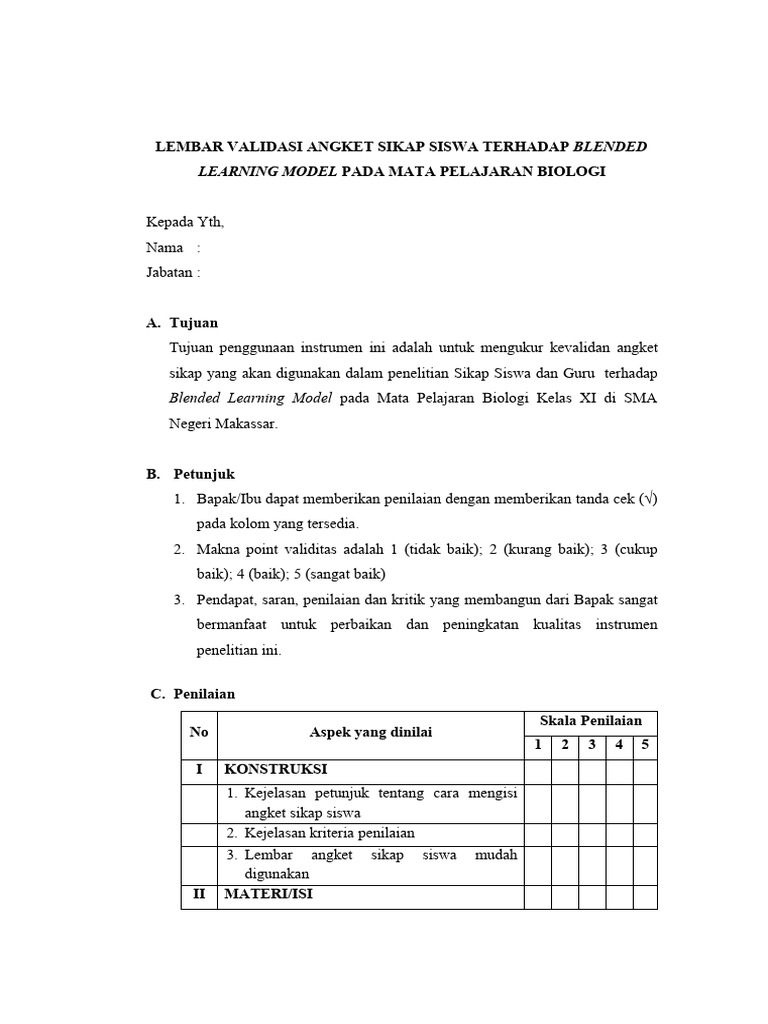 Lembar Validasi Angket Sikap | PDF