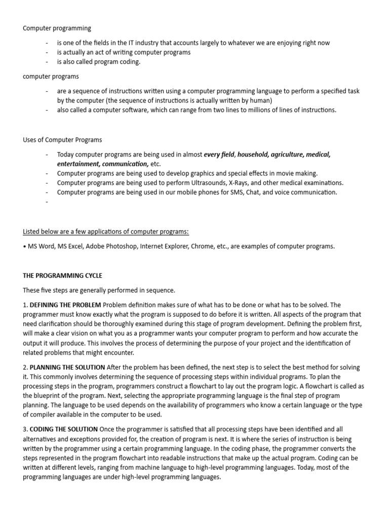 Computer Programming 1 Pdf Computer Programming Programming